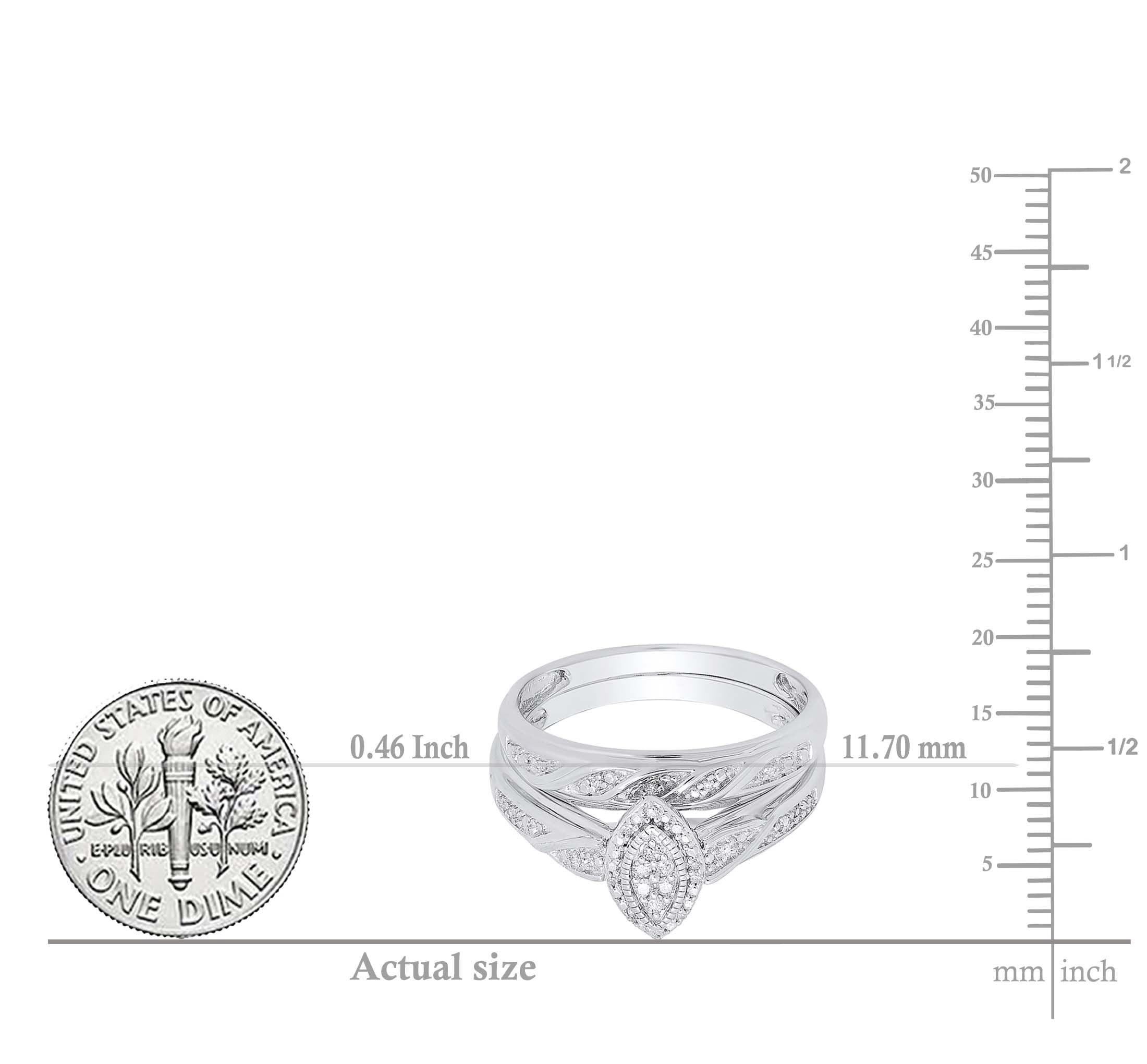Dazzlingrock Collection Round White Diamond Marquise Frame Ring Band Set for Women (0.09 ctw) in 925 Sterling Silver, Size 8