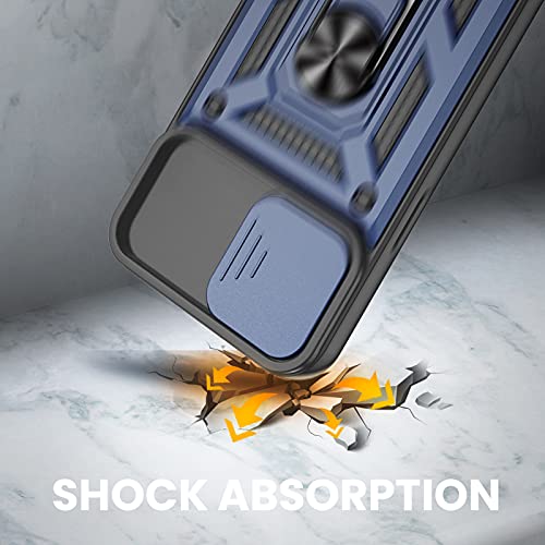 VEGO Compatible for iPhone 12 Pro Max Kickstand Case with Slide Camera Cover, Built-in 360° Rotate Ring Stand Magnetic Cover Case for Apple iPhone 12 Pro Max 6.7 inch, Blue
