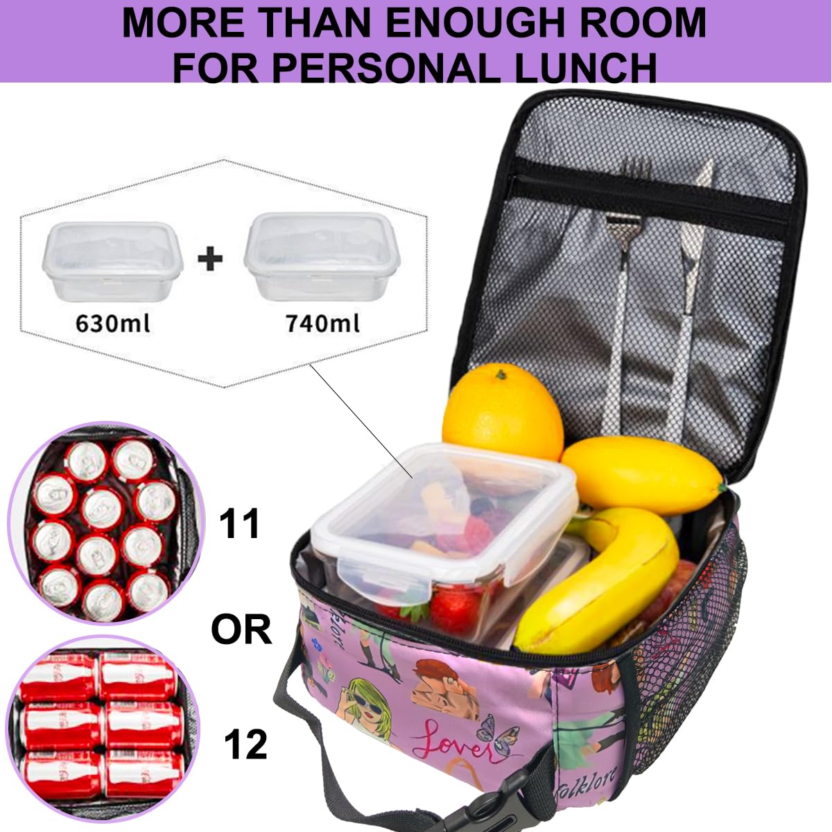 Insulated Lunch Bag, Large Capacity Lunch Box with Handle, Leakproof Portable Box for Adults, Portable Lunch Box for Travel Picnic Office Working 