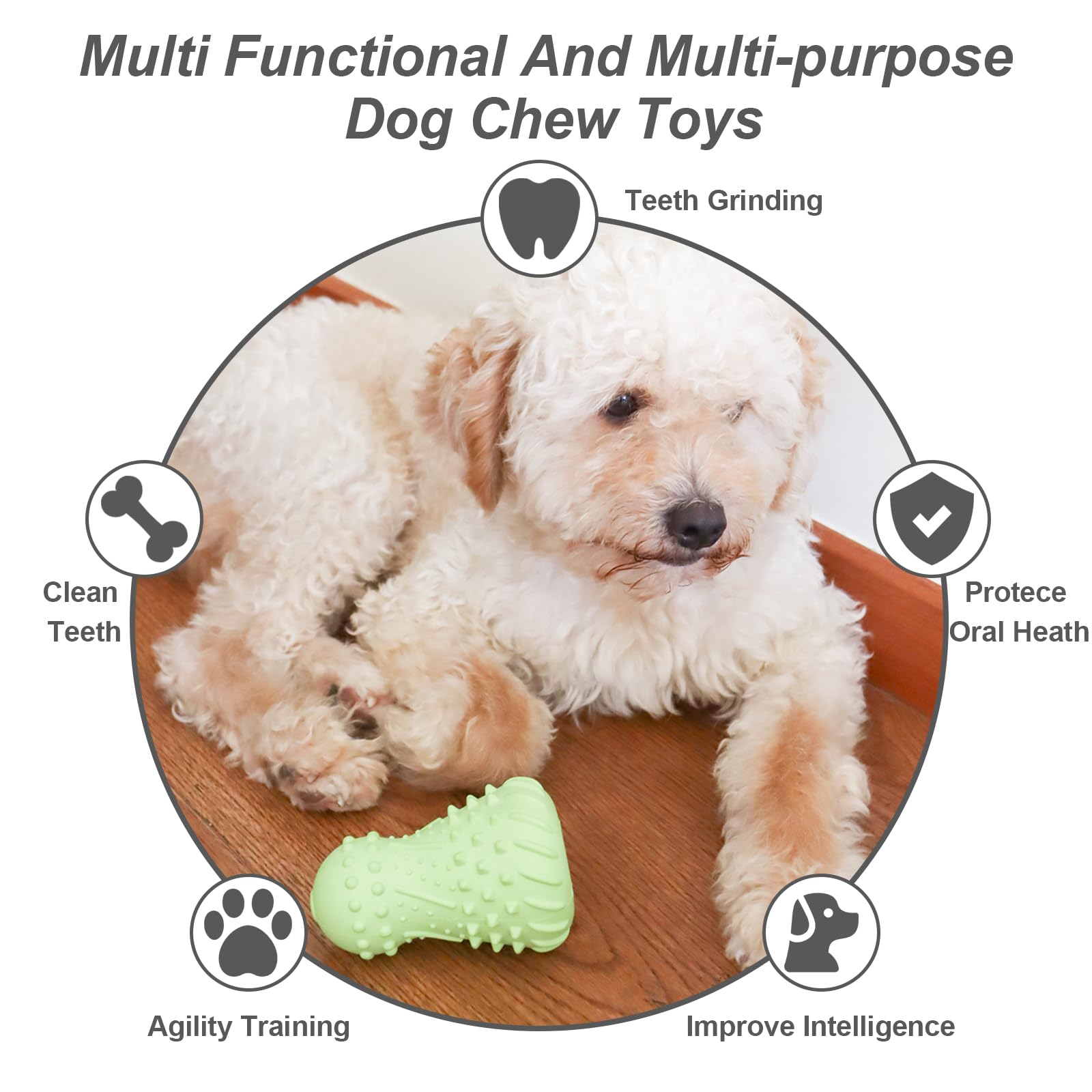 Nopisen Chew Toys -Cone Shape Dog Toys for Aggressive Chewers,Durable Natural Rubber, Multifunctional Teeth Cleaning and Gum Massage(Green)