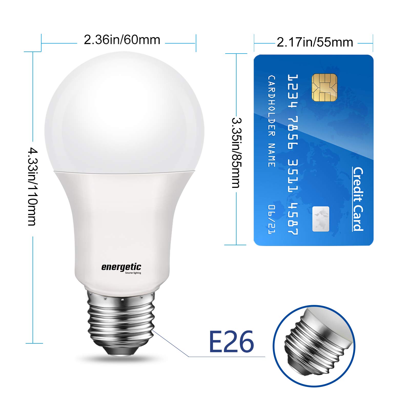 Energetic 75W Equivalent LED Light Bulb, 1200 Lumens, 2700K Soft White, Non-Dimmable A19 LED Bulb, UL Listed, E26 Medium Base, 6-Pack