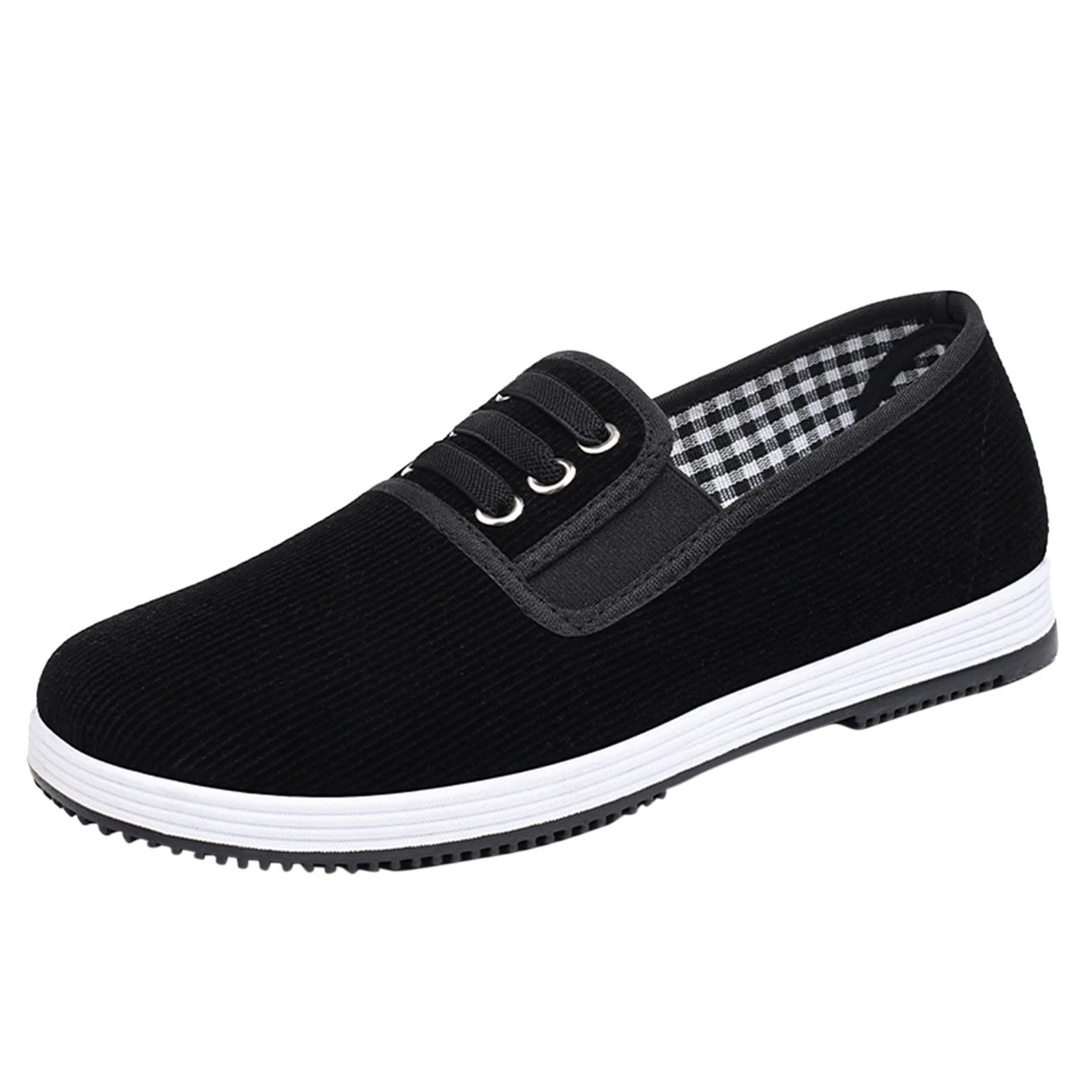 Fashion Autumn Men Casual Shoes Flat Cloth Soft Comfortable Solid Color Slip On Simple Style Leather Shoes Men Black