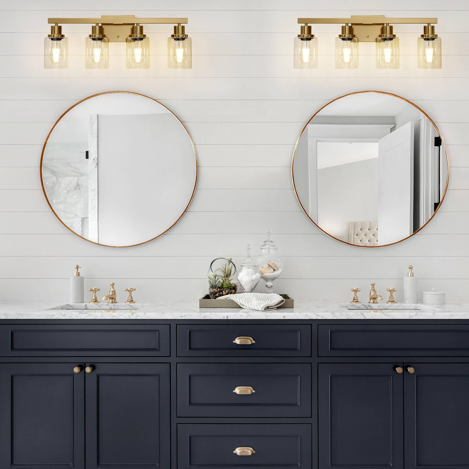DIKAIDA Bathroom Vanity Light, 4-Light Modern Matte Gold Wall Sconce Lighting with Clear Glass Shade, Black Wall Lights,Bath Vintage Wall Mounted Lamps for Mirror Bedroom Living Room
