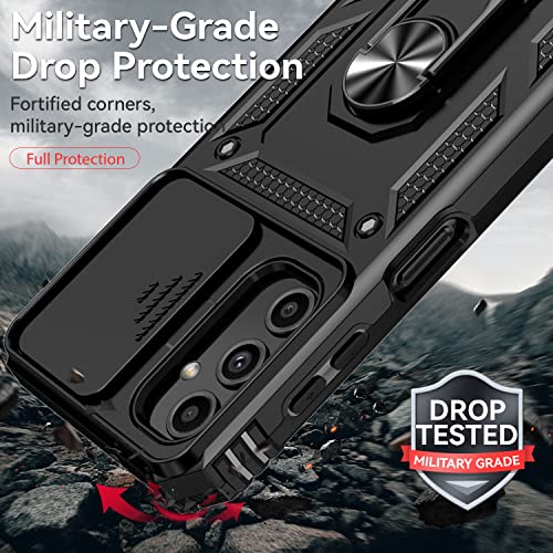 Meikobuly for Samsung Galaxy A14 5g Case - Shockproof Cases for A14 5G - Anti-Fall Drop Protection - Built-in Slide Anti-Scratch Camera Lens Cover - Integrated 360 Degree Rotating Kickstand,Black
