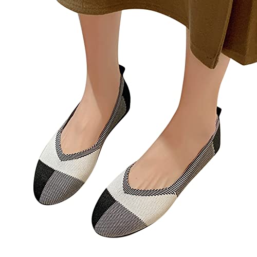 Fashion Autumn Women Casual Shoes Flat Bottom Round Toe Mesh Lightweight Simple Comfortable Colorblock Memory Foam Black