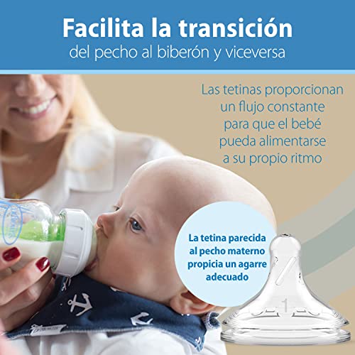 Dr. Brown's Natural Flow Level 2 Wide-Neck Baby Bottle Silicone Nipple, Medium Flow, 3m+, 100% Silicone Bottle Nipple, count 6 (Pack of 1)