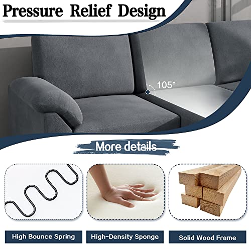 Meilocar 79β Modern Sectional Sofa Couch, Convertible L Shaped Couch with Reversible Ottoman, 3-Seat Sofa Sectional with Removable Armrest for Living Room, Apartment, Small Space, Blue Grey