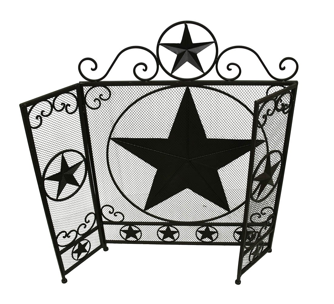 Western Lone Star Ornate Brown Metal 3-Panel Decorative Fireplace Screen