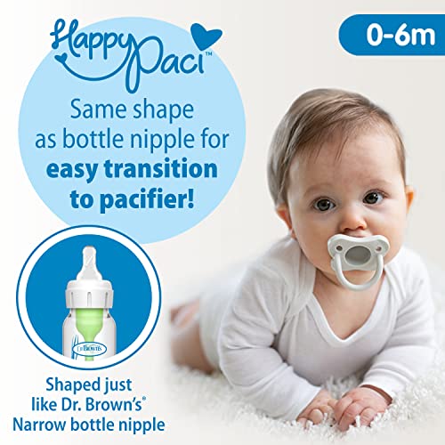 Dr. Brown's Natural Flow® Anti-Colic Options+™ Narrow Glass Baby Bottle Starter Set with Silicone Sleeves,Brush and Soft 100% Silicone HappyPaci™ Pacifier for Newborns