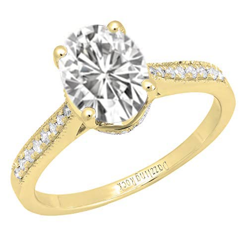 Dazzlingrock Collection 9X7 MM Oval Lab Created White Sapphire and Round Natural Diamond Women Ring, 18K Yellow Gold, Size 5