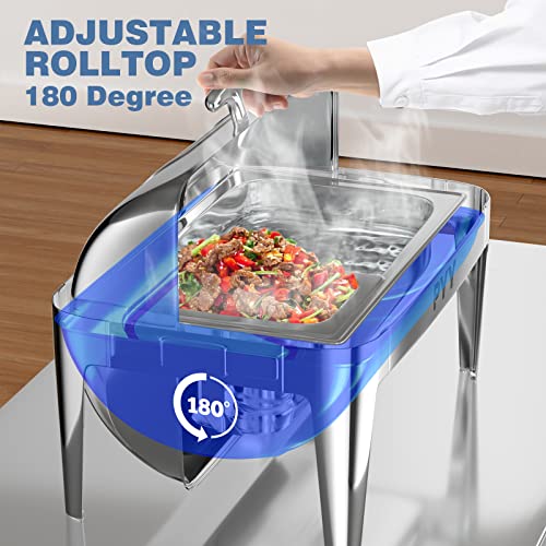 PYY 9 Quart Roll Top Chafing Dish, Rectangular Visible Stainless Steel Chafer for Catering, Commercial Chafer for Wedding, Parties, Banquet, Events(3 Third Pans)