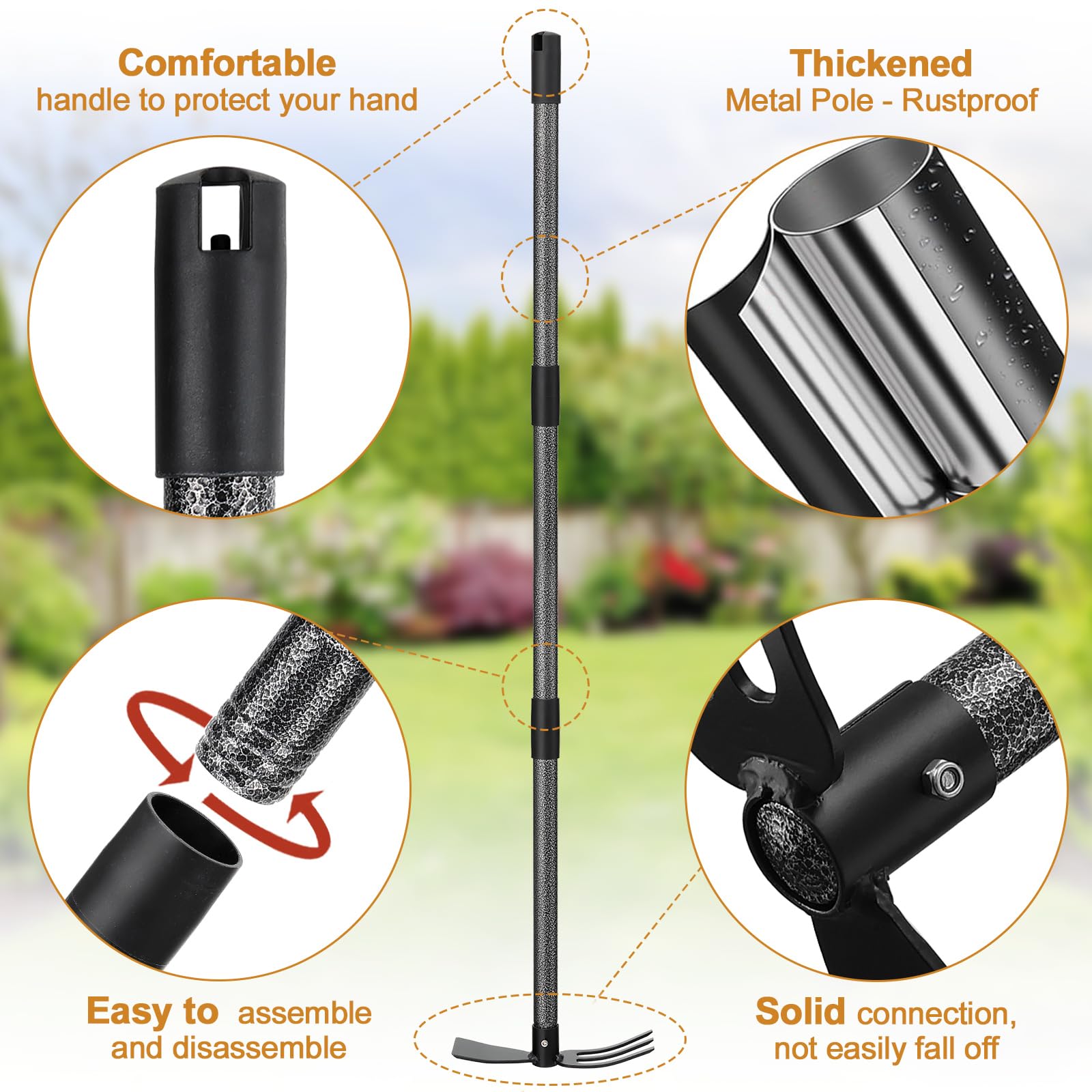 Hoe Garden Tool, Hoe Cultivator 2 in 1 Weeding Tools - 45" Long Handle Stand Up Weeder Hand Tiller, Heavy Duty Weeding Rake for Flower Beds Yard Lawn Gardening Digging Planting