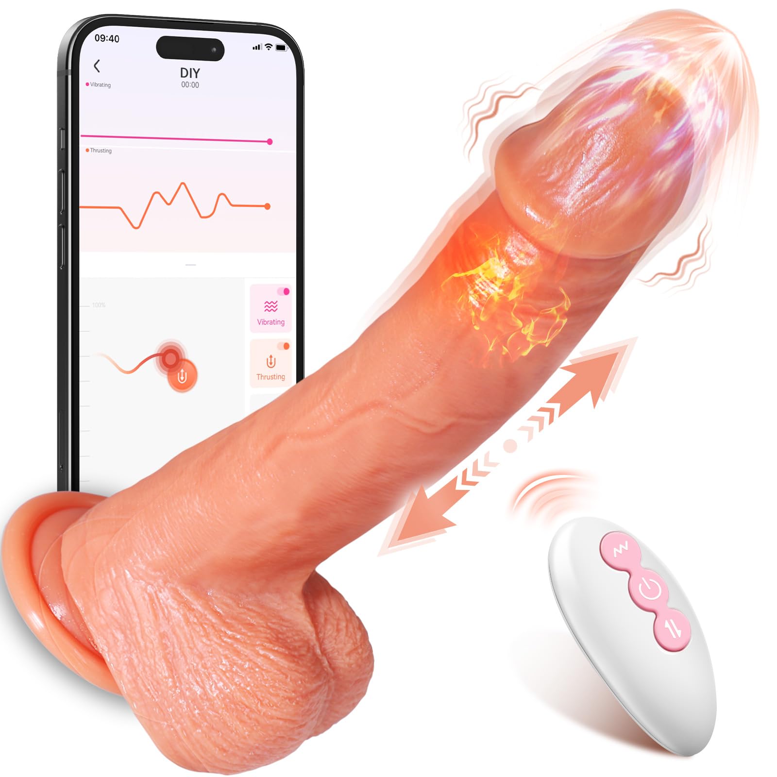 Dildo Thrusting Dildos Realistic Vibrator - Vibrators Adult Sex Toys for Women,Silicone 8 inch Suction Cup Fake Penis Anal G-spot Stimulator and Couple Pleasure with 5 & Vibrating Mode
