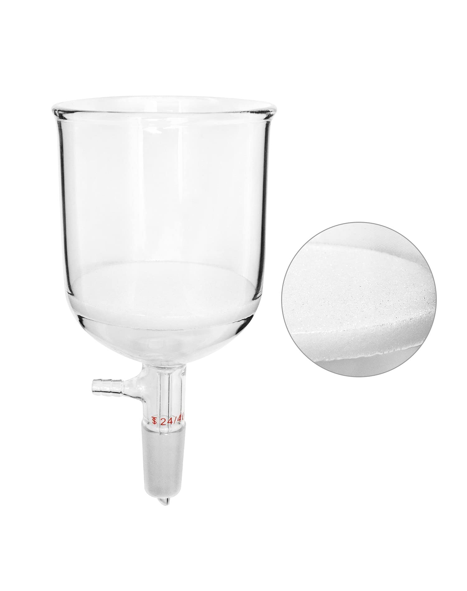 QWORK 500ml Filtering Buchner Funnel Medium Frit (G2) Lab Glassware with Standard 24/40 Joint and Vacuum Serrated Tubulation, 94mm I.D, 100mm Depth