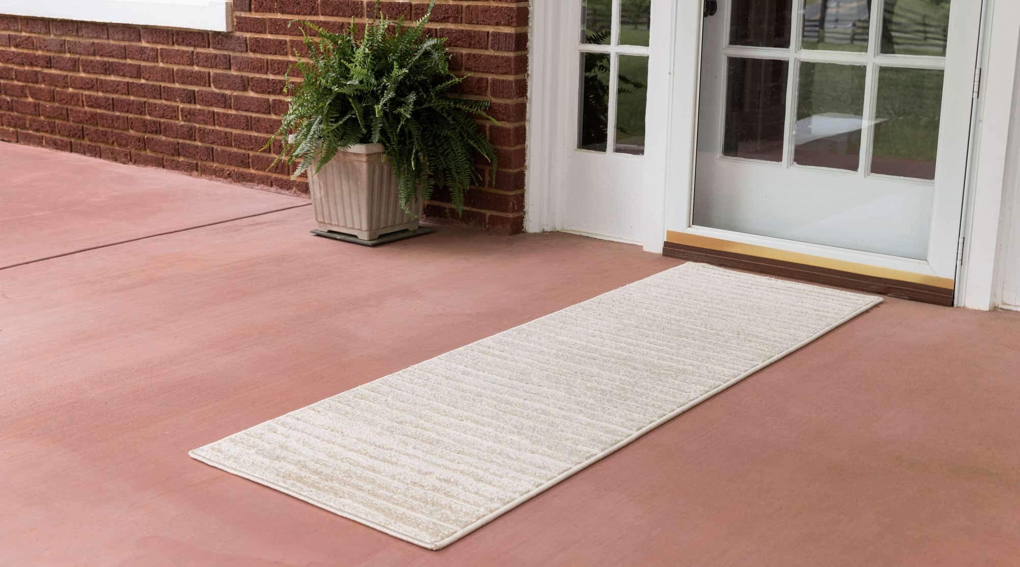 Unique Loom Sabrina Soto Outdoor Collection Geometric, Modern, Vibrant, Striped Carved Area Rug, 2 ft x 8 ft, Beige