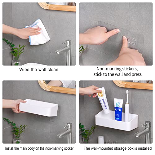 KATEI STORY Set of 2 Shower Caddy Adhesive Bathroom Shelf Organizer Wall Mounted Storage Rack No Drilling Shower Shelf Bath Essentials Shampoo Spice Holder Clear Adhesives White
