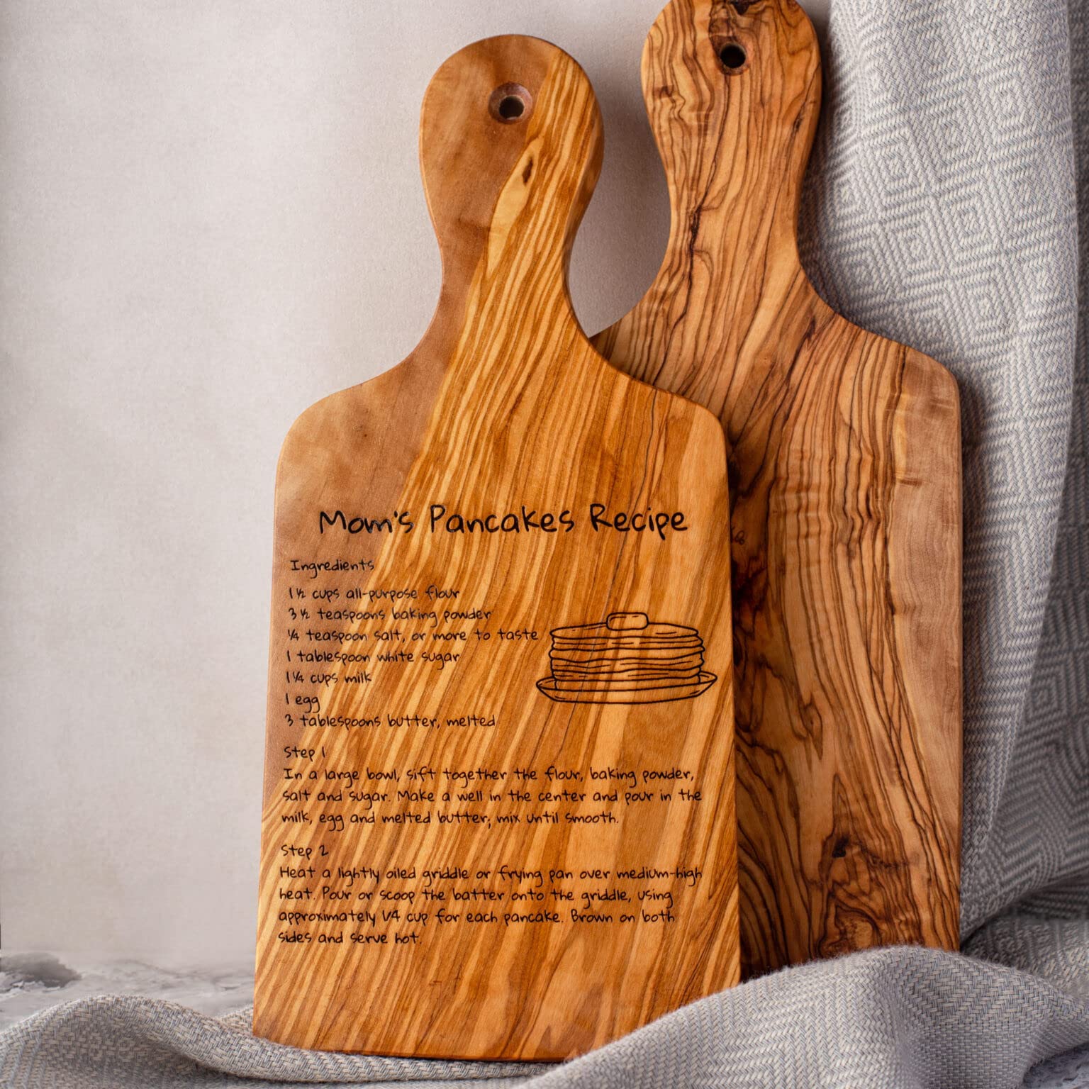 Forest Decor Olive Wood Recipe Cutting Board with Handle, Handcrafted Recipe Cutting Board, Custom Recipe Engraved Board, Perfect Handwriting Recipe Gift, Family Recipe, 12x6
