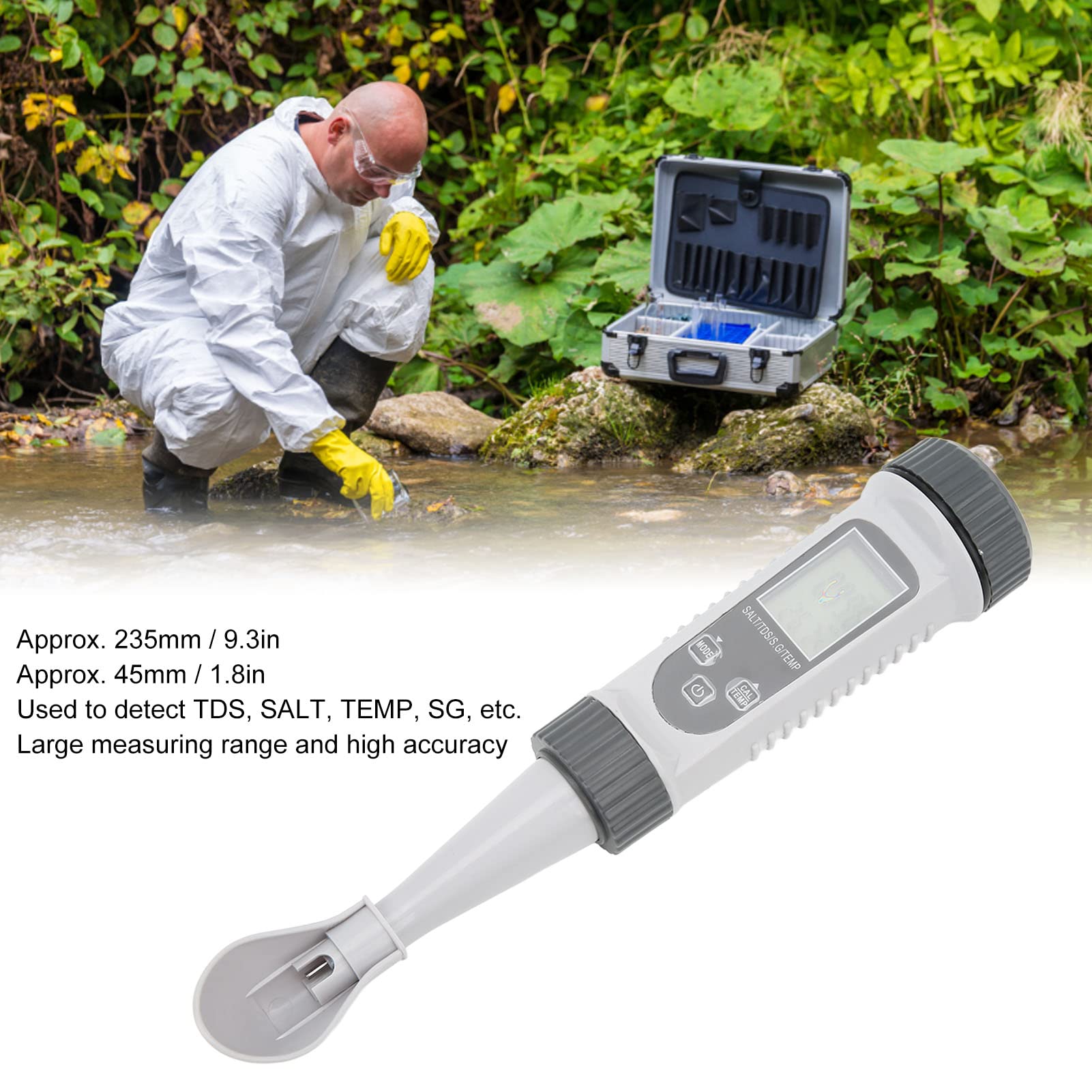 High Accuracy LCD Screen SG Temp Salt TDS Tester Multifunctional Tester Pen with White Backlight Hydroponics Salinity Monitoring Tool