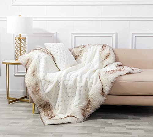 inchgrass Luxury Soft Faux Mink Fur Throw Blanket Shaggy Plush Elegant Comfortable Blanket White Long Hair for Sofa Chair Couch Living Bedding (80"x90", Elizabeth)