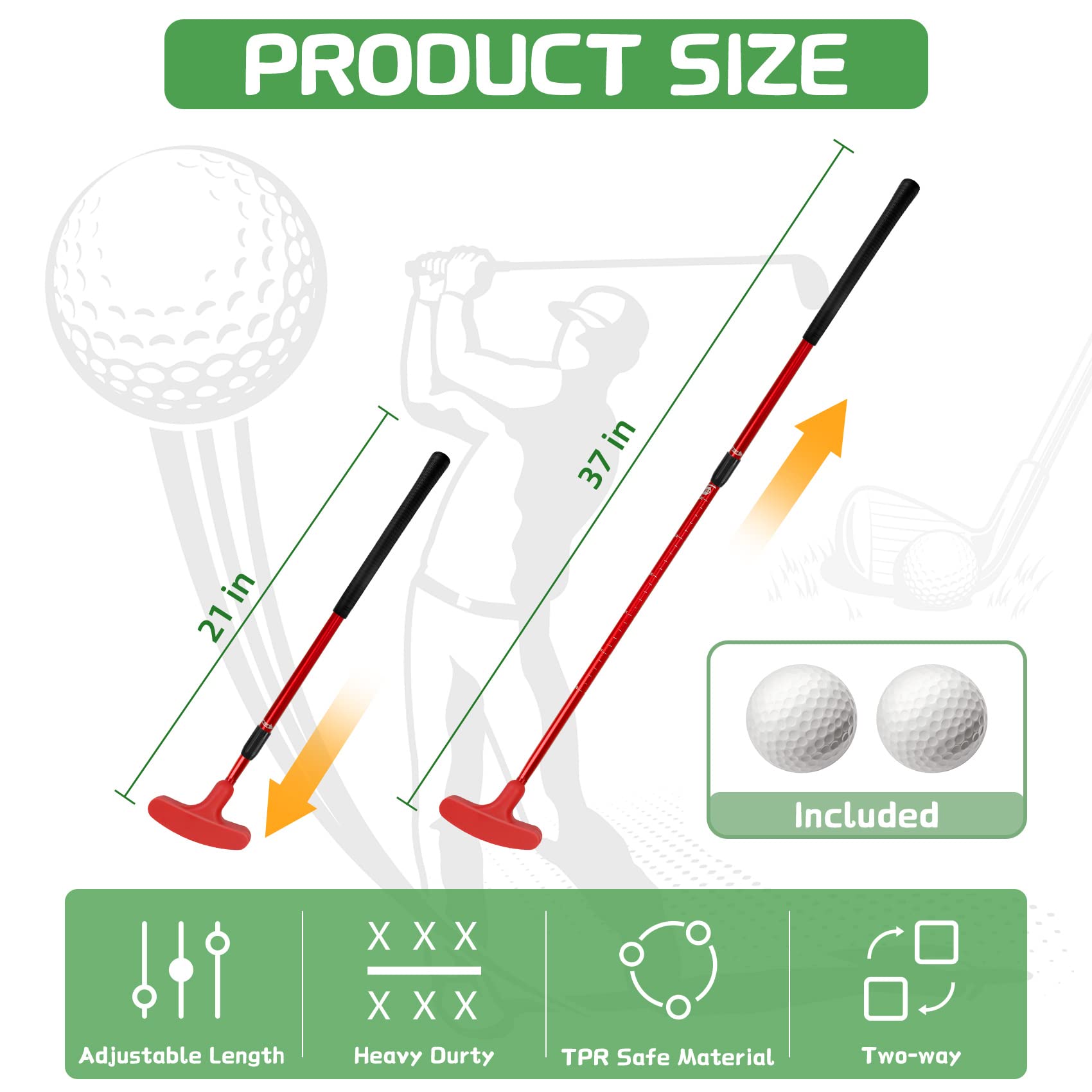 Golf Putter, 2 Pack Golf Putters for Men & Women Two-Way Mini Putter Right or Left Handed Golfers Adjustable Club Golf Set with 2 Plastic Practice Golf Balls for Children, Teenagers, Adults
