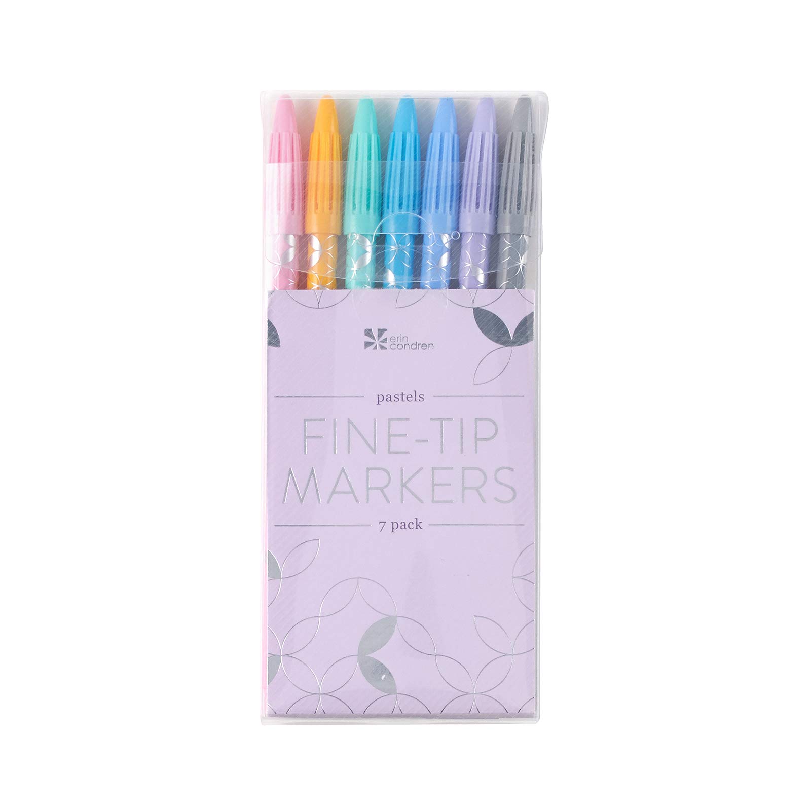 Erin Condren Designer Colorful Fine-Tip Markers - Pastels 7 Pack with 6.5" Length and 0.4 mm Tip for Writing, Coloring and More, Highlight Important Details in Pastel Colors