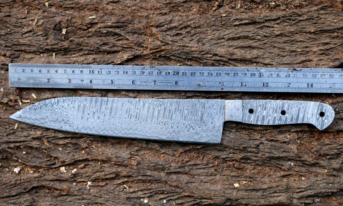 Forged Damascus Steel Chef Knife Blank Blade for Knife Making Diy Japanese Professional Kitchen Knives Blanks 15.00 Inches Jnr2031