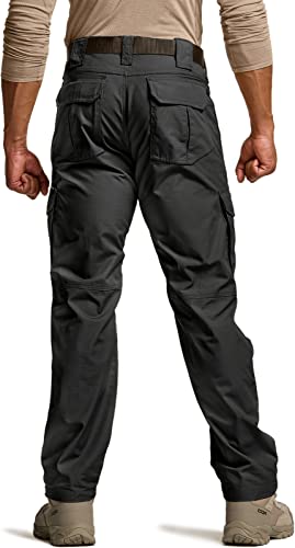 CQR Men's Tactical Pants, Water Resistant Ripstop Cargo Pants, Lightweight EDC Work Hiking Pants, Outdoor Apparel, Duratex Mag Pocket Black, 30W x 32L