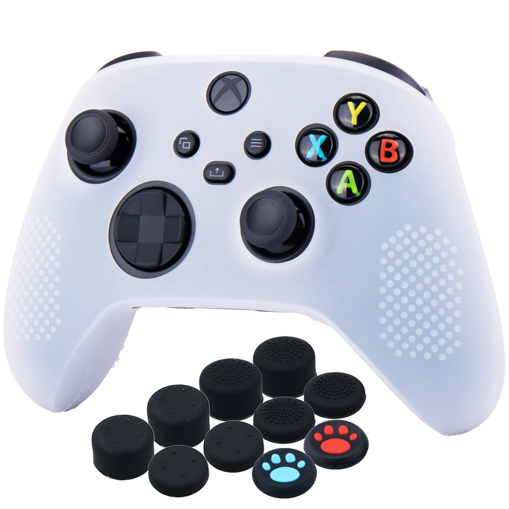 YoRHa Silicone Cover Skin Case for Xbox Series X/S Controller x 1(White) with Thumb Grips x 10