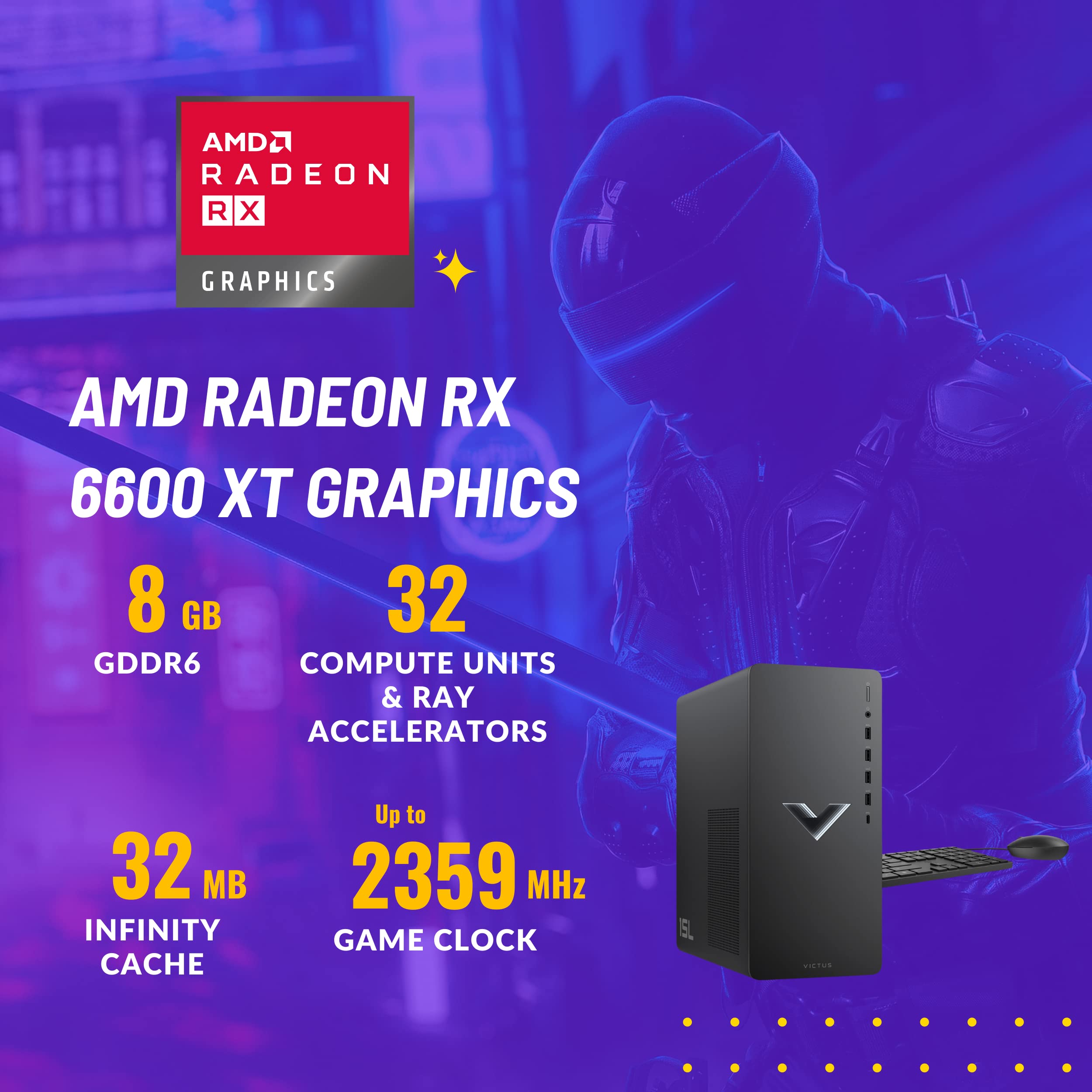 HP Victus Gaming PC, AMD Ryzen 7 5700G (8 cores, 16 Threads), 32 GB RAM, 1 TB PCIe SSD, Radeon RX 6600XT, Gaming Computer Desktop Bundle, USB C, WiFi 6, Windows 11 Home