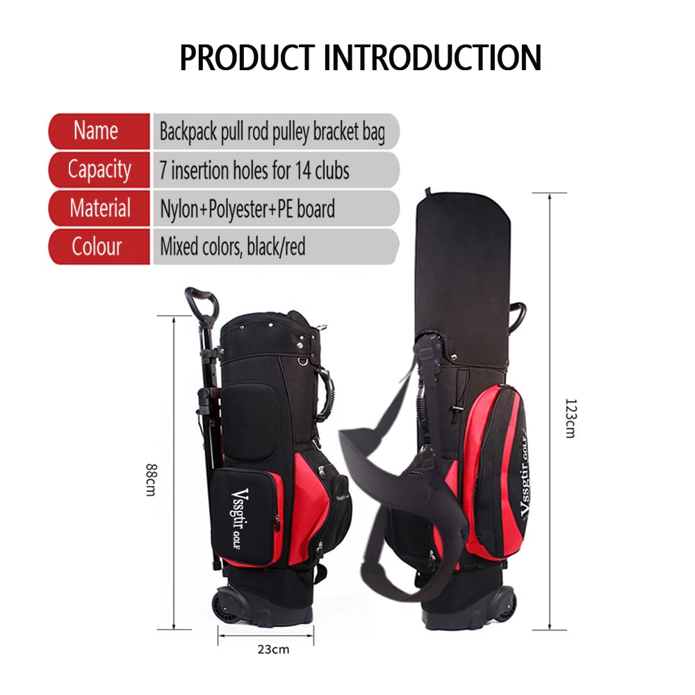 Golf Stand Bag with Wheels, Retractable Bracket Golf Club Bag for Men, 6 Way Top Dividers with Dual Strap, Easy to Carry and Travel.