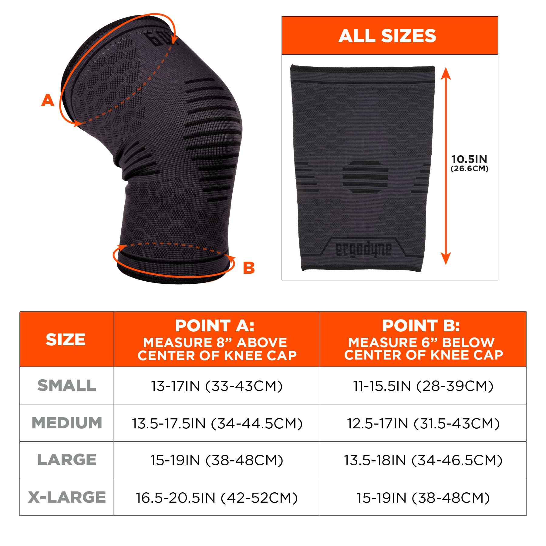 Ergodyne ProFlex 601 Knee Compression Sleeve Support for Men and Women Black, Large