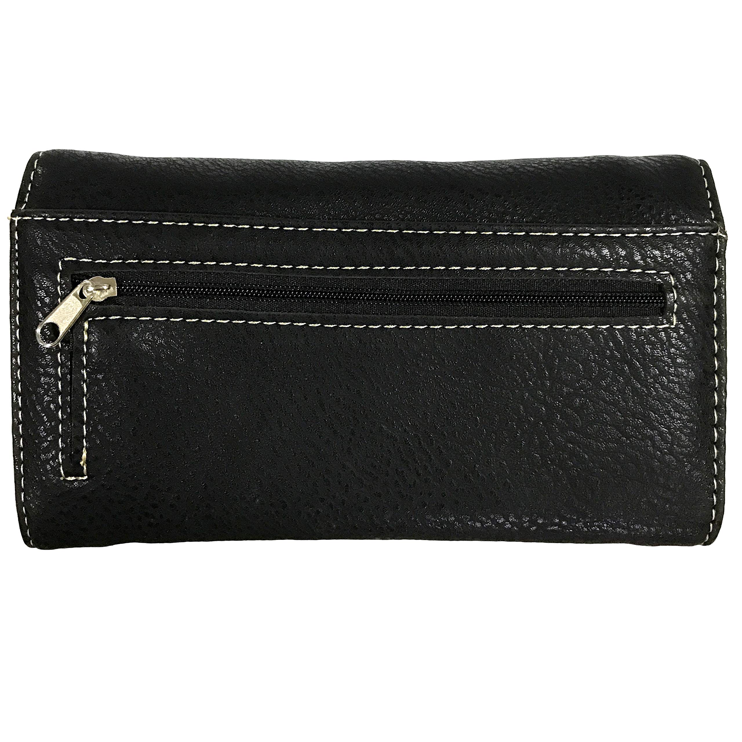 Zelris Peacock Butterfly Floral Embroidery Crossbody Trifold Wallet (Black)