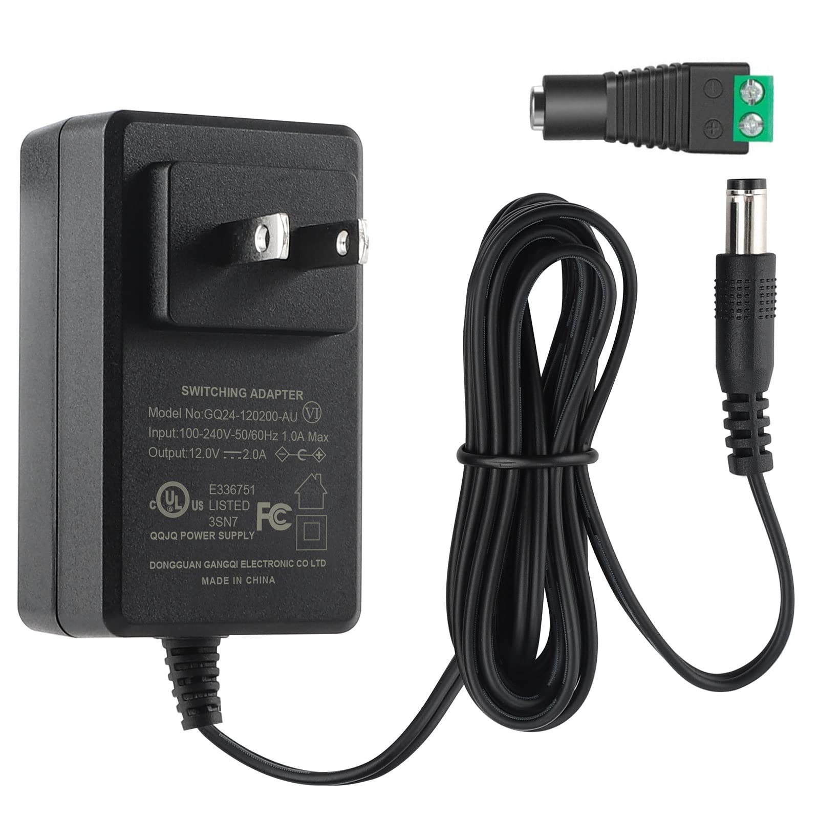UL Listed 12V Power Supply AC Adapter 2A 24W, AC 100-240V to DC 5.5mm x 2.1mm 12 V2A Transformers for LED Strip Lights,CCTV Camera