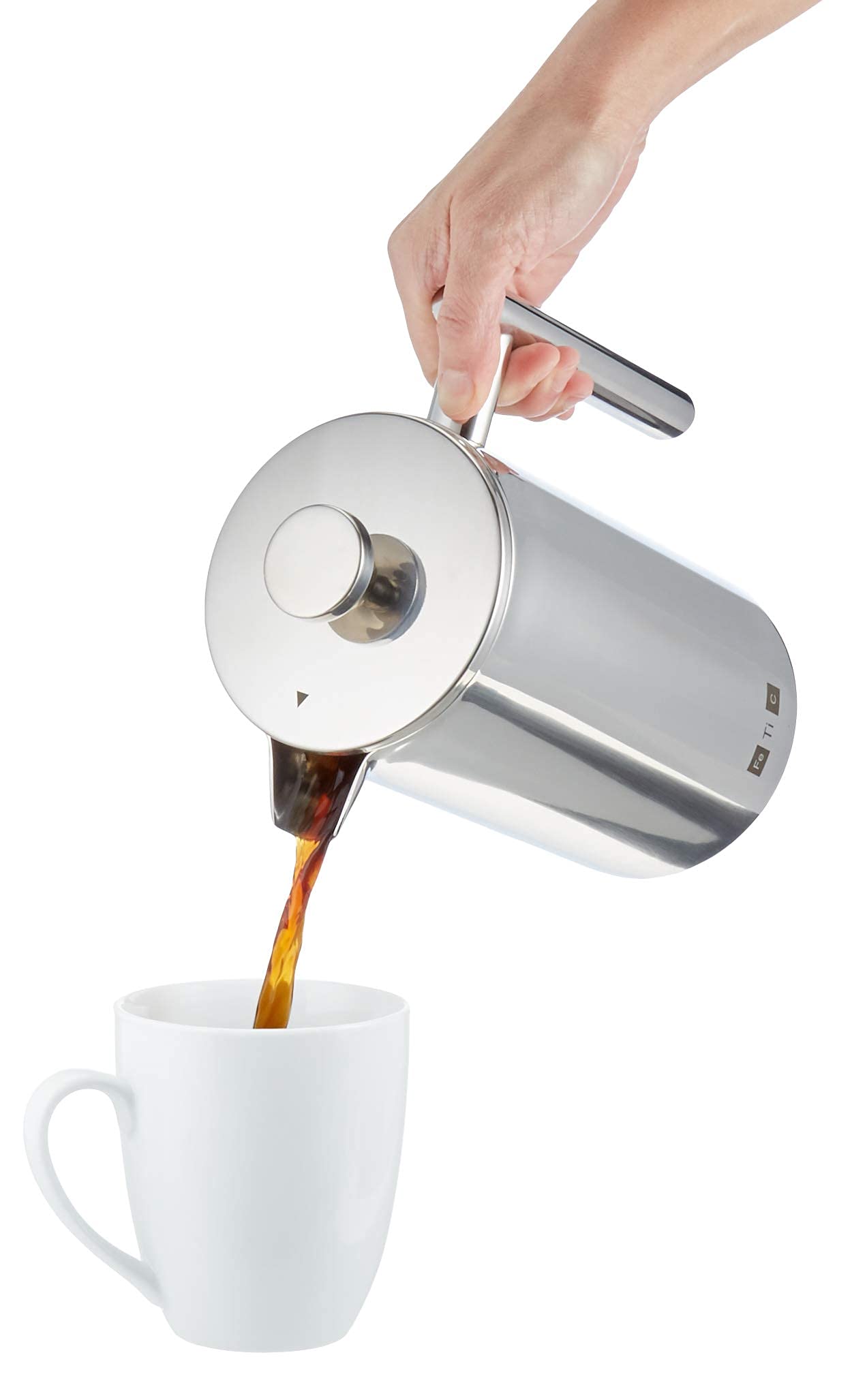 Fetic French Press Coffee Maker, 304 Grade Stainless Steel Insulated Coffee Press with Free Coffee Scoop, 34oz (1 Litre), Silver