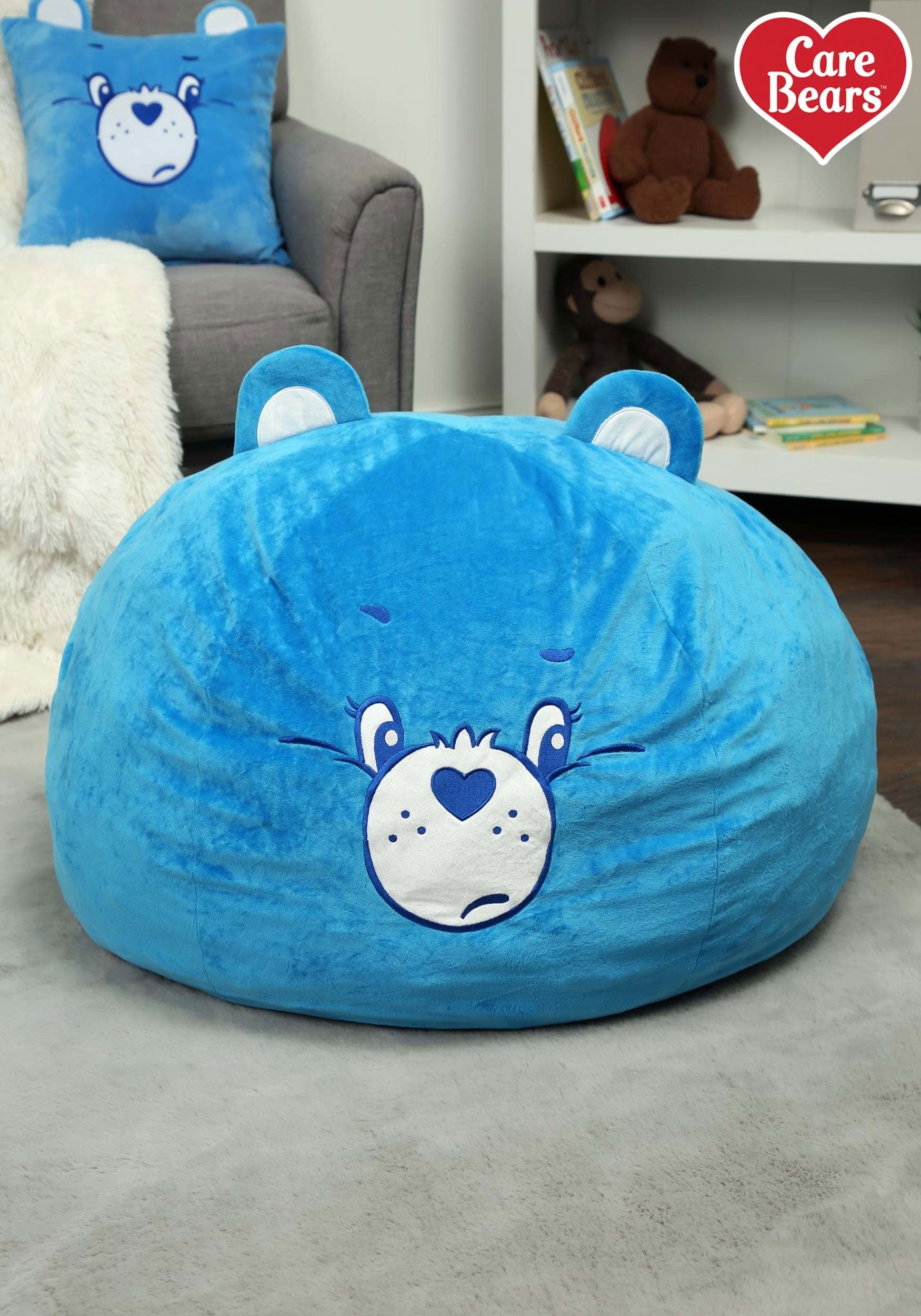 Fun Costumes Care Bears Grumpy Bear Plush Pouf Decoration, Super Soft Cushioned Blue Bean Bag Chair, Home & Bedroom Ottoman Decor ST