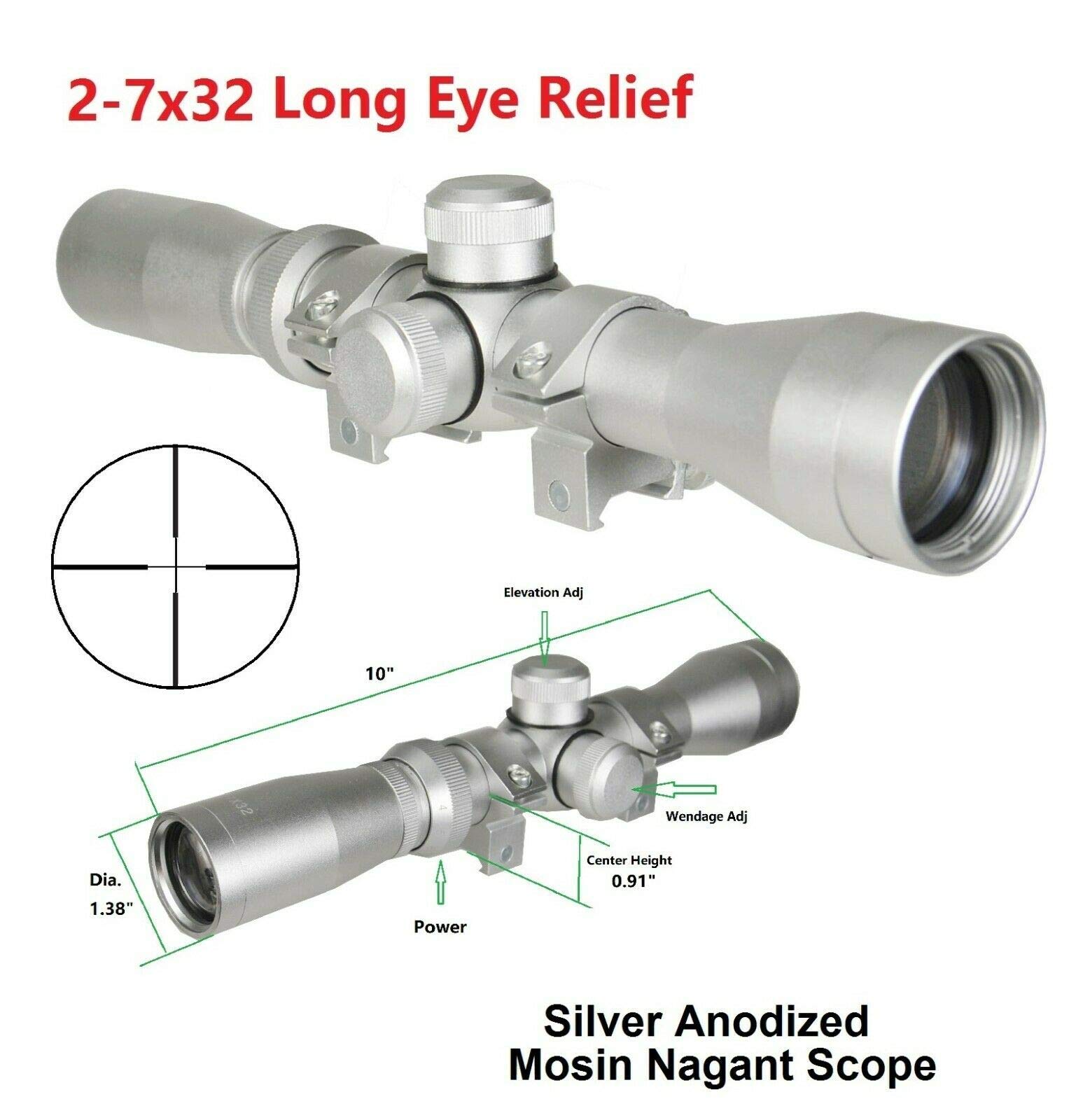 DB TAC INC Silver Color 2-7x32 Long Eye Relief Scout Scope