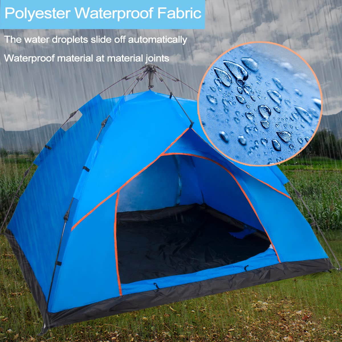 DIMAR GARDEN Pop Up Camping Tent 4 Person Instant Automatic Tent,Outdoor Quick Setup Tent,Blue