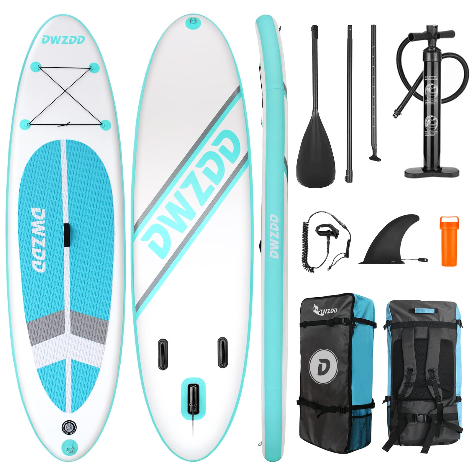 dwzdd Paddle Board, 10'6" x 32" x 6" Stand Up Paddleboard Inflatable with SUP Board Accessories, Adj Paddle,iSUP Backpack,Leash,Pump,Fins,Blow Up Paddle Board for Youth & Adult