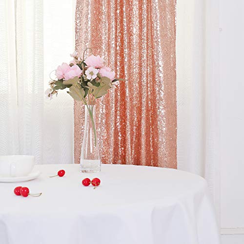 TRLYC 2pcs 2FTX8FT Rose Gold Sequins Backdrop Curtain