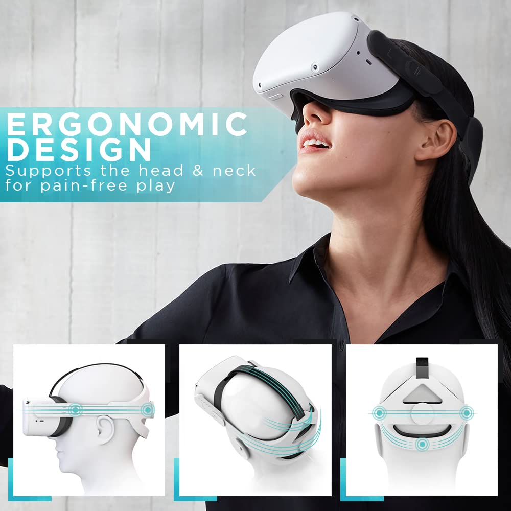 Group Vertical VR Head Strap - Adjustable Straps Compatible with Oculus Quest 2-2-Point System With Dial Knob, Comfortable & Soft Padded Head Rest - Gaming Accessories For Kids & Adults - Black