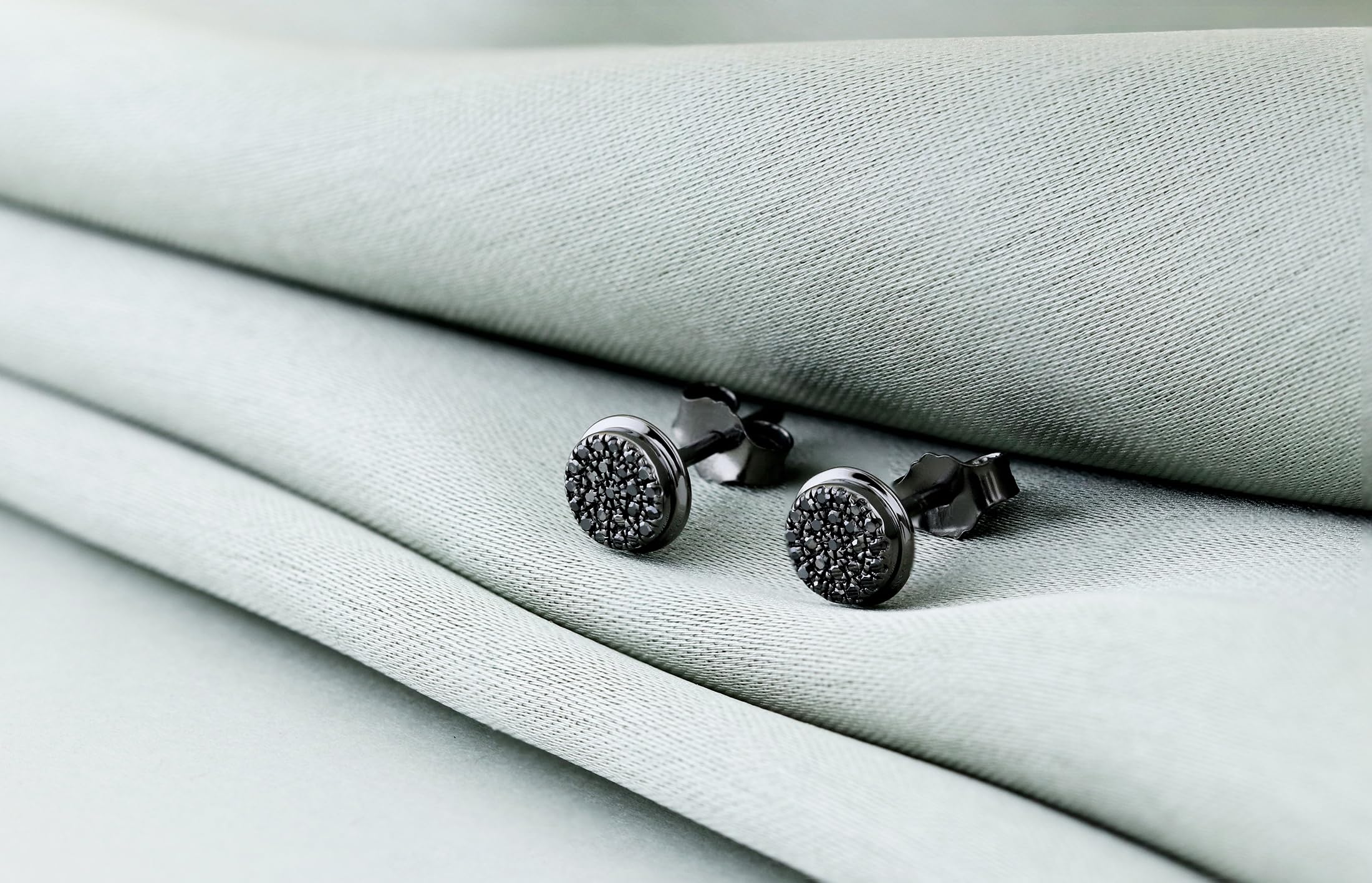 Dazzlingrock Collection Round Black Diamond Double Halo Style Pushback (Unisex) Stud Earring in Black Plated 925 Sterling Silver (0.10 ctw, Color Black, Clarity Opaque)