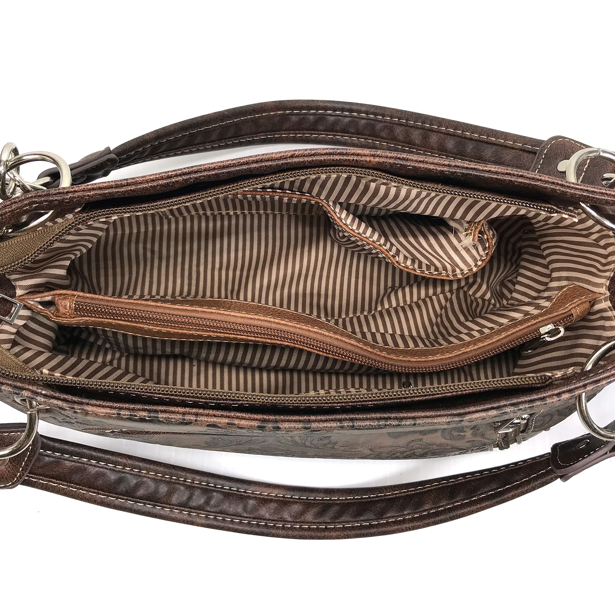 Zelris Women Shoulder Handbag Wallet Set Turquoise Concho Suede Fringe Two Tone Cowgirl Conceal Carry Purse (Western Brown)
