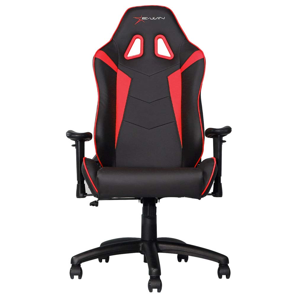 E-Win Knight Series Ergonomic Computer PC Gaming Home Office PVC Leather Tall Back Desk Chair with Pillows, Black and Red