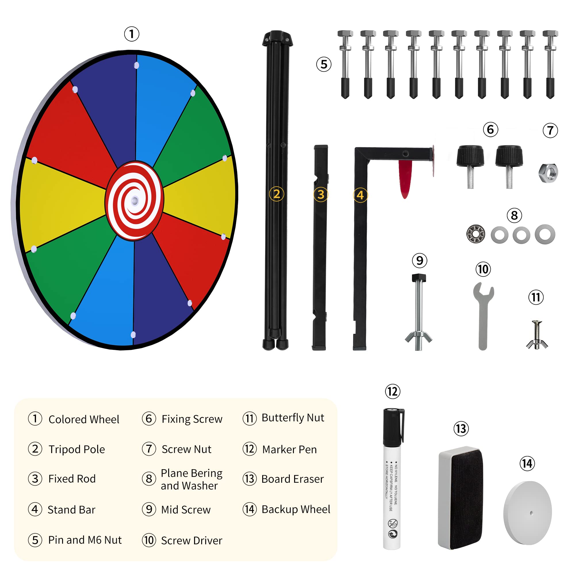 Hokut 12 inch Spinning Prize Wheel, Tripod Base with 10 Color Slots Tabletop Spinner, Roulette Wheel for Carnival, Trade Show, Win Fortune Spin Games