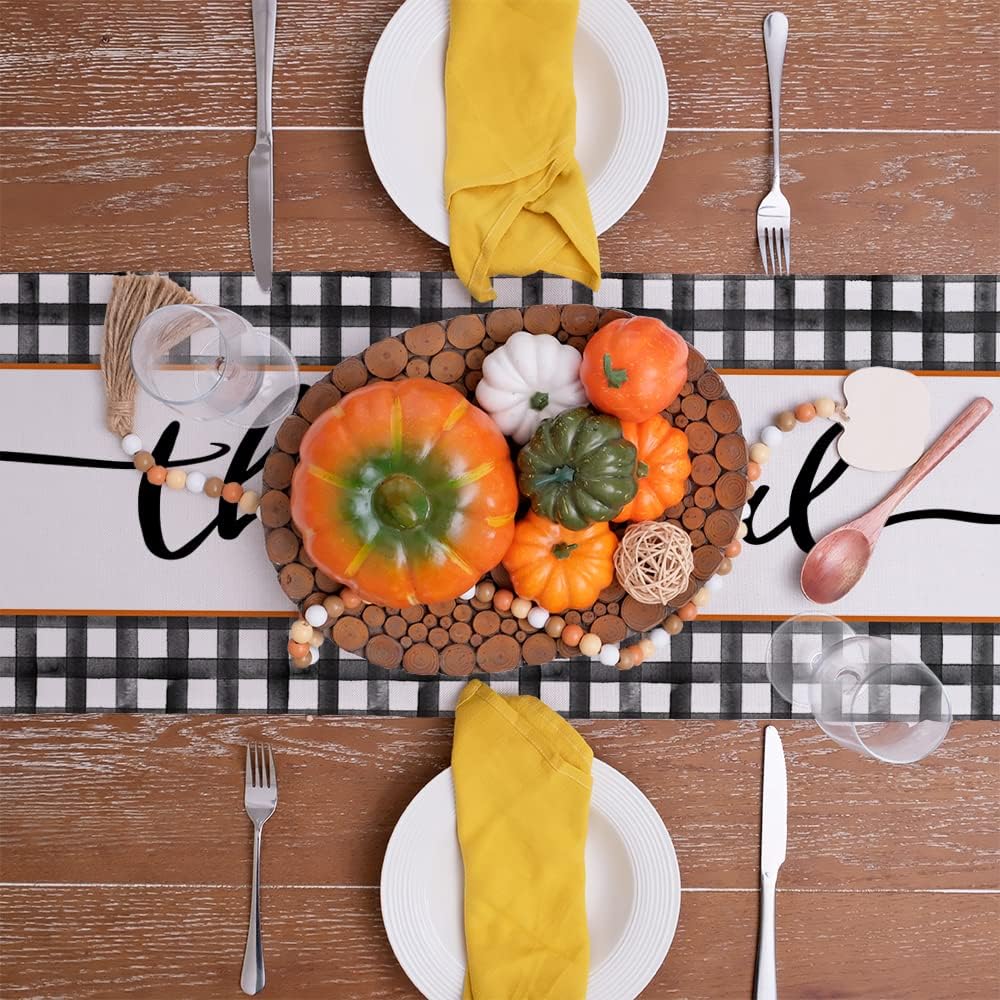 GEEORY Fall Table Runner 13x72 Inch, Buffalo Plaid Check Pumpkins Thanksgiving Farmhouse Table Decoration for Kitchen Dinning, Indoor Outdoor Dinner Party (Orange Pumpkins) GT121-72