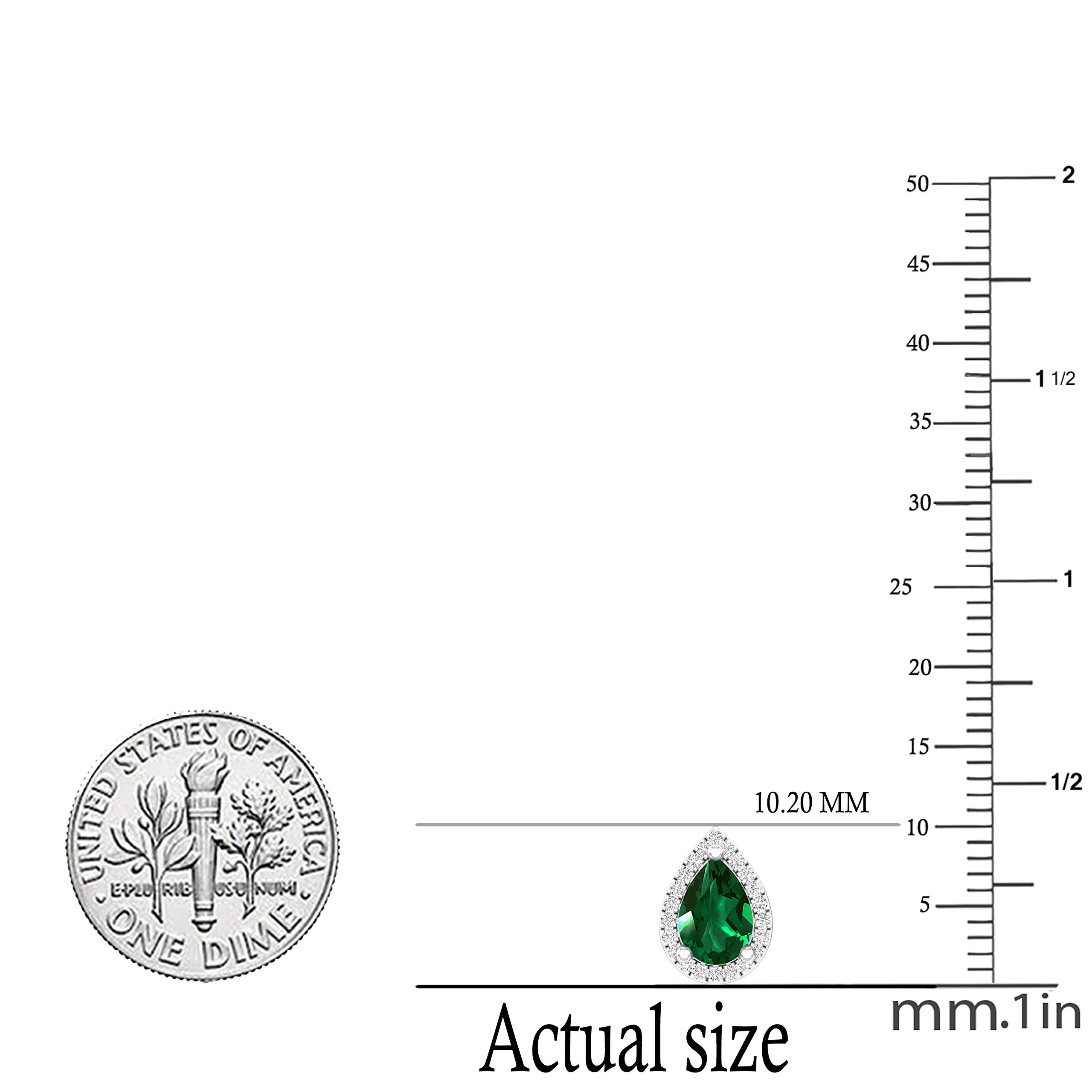 Dazzlingrock Collection 7X5 MM Each Pear Lab Created Emerald & Round Natural White Diamond Halo Style Ladies Teardrop Stud Earrings, 14K White Gold