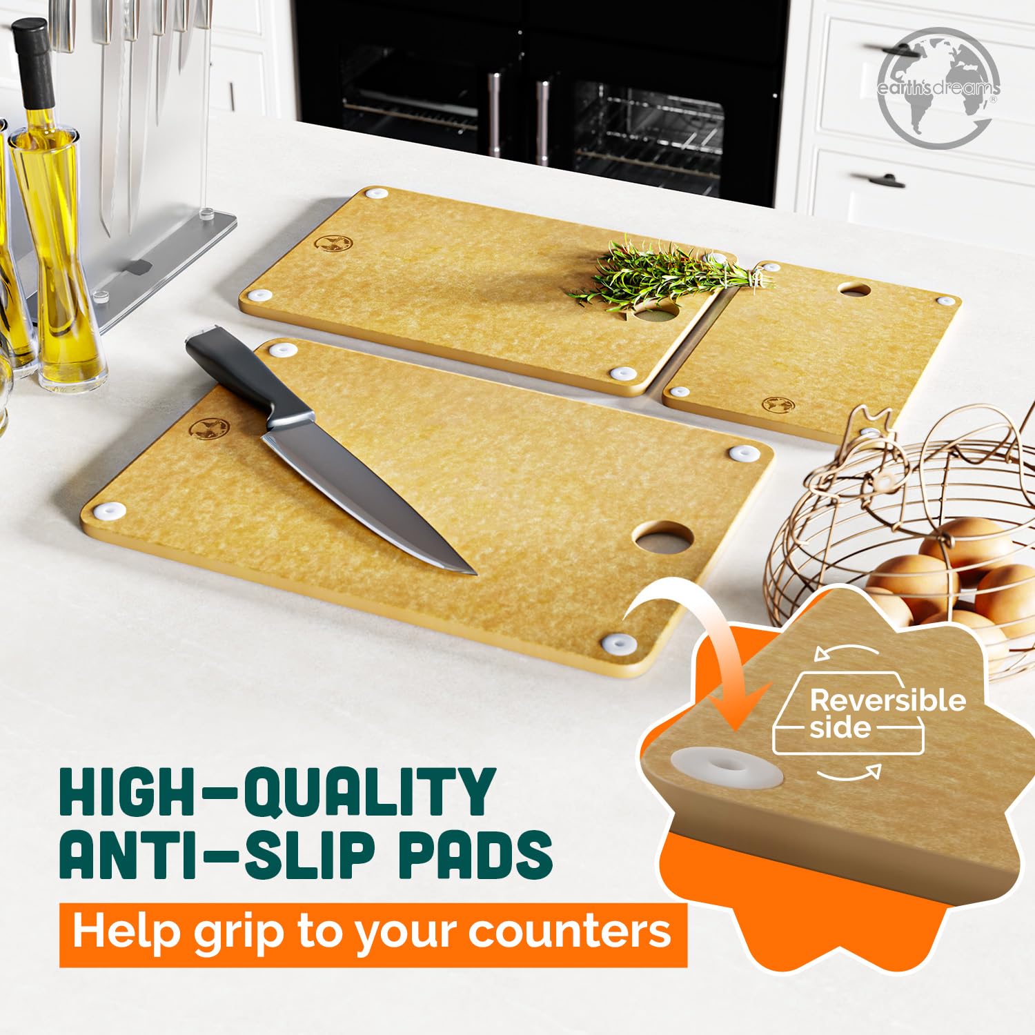 Earth's Dreams Wood Cutting Board Set - Heavy-Duty 3 Piece Cutting Board Set - Small, Large & Extra Large Cutting Board - Chacuterie Board - Best Non Plastic, Non Toxic Cutting Board - Dishwasher Safe