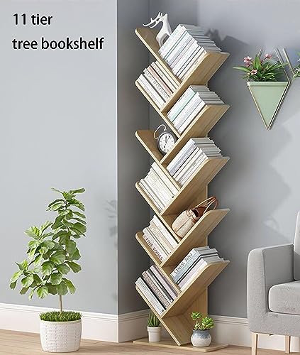 VERAMY 11 Tier Tree Bookshelf Tall Bookshelf 63.4 Inch Floor Standing Bookcase Large Capacity Bookshelf Organizer Shelves Storage Rack for Bedroom Living Room Study Room