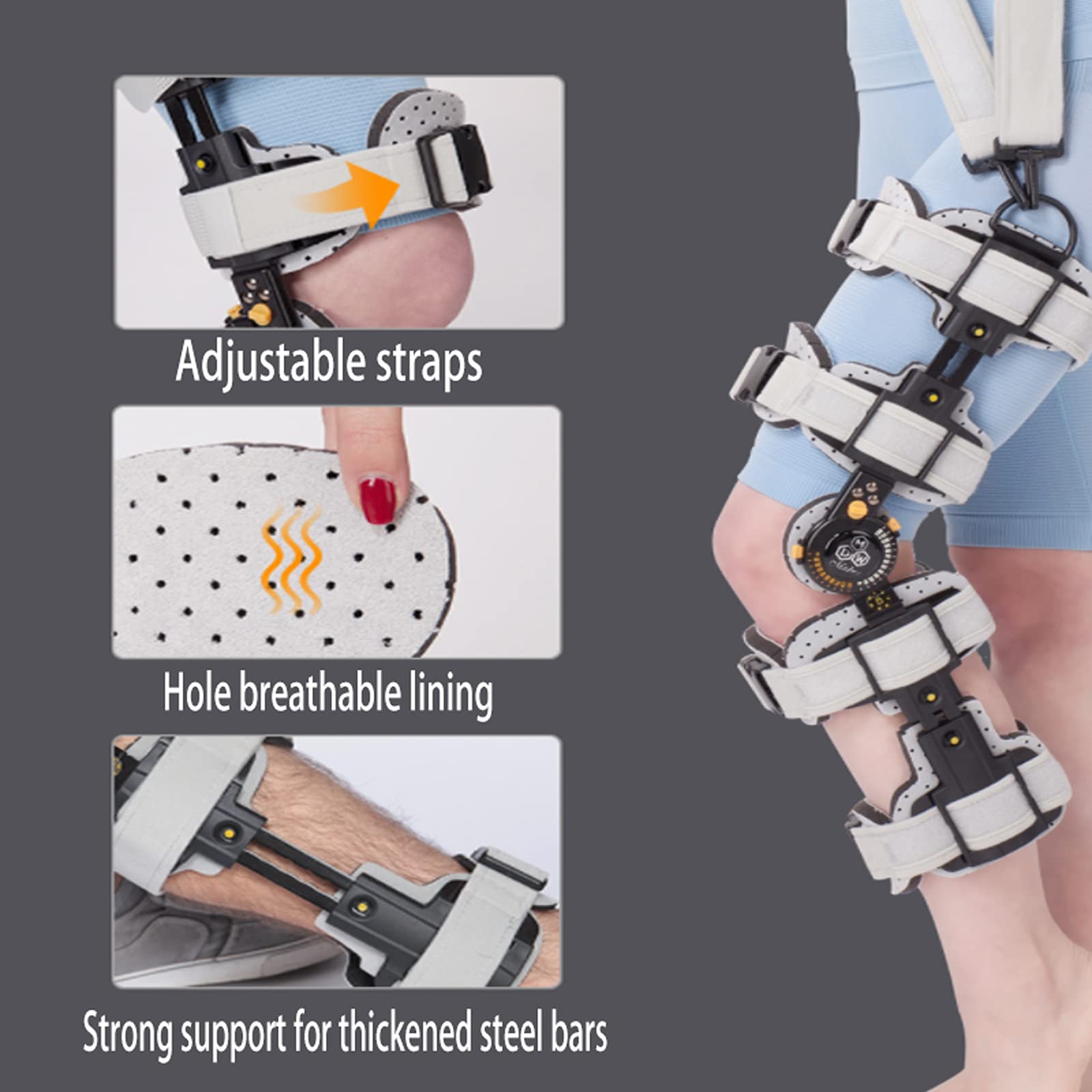 DXDUI Knee Joint Fixation Bracket Adjustable Hinged Knee Brace Walkable for Sports Injuries Relief Knee Joint Pain Medical Orthopedic Stabilizer,Left
