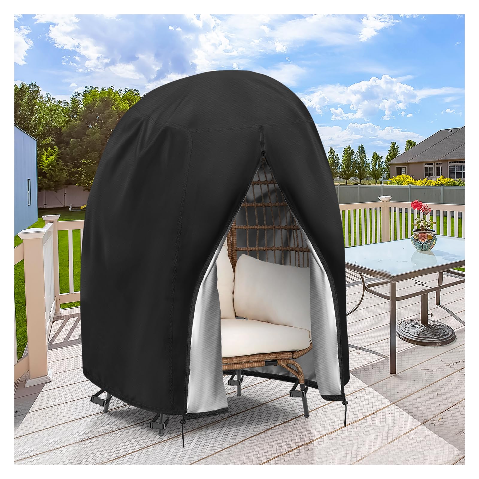 Iptienda Patio Egg Chair Cover, Waterproof Egg Chair Cover with Zipper for Outdoor Hanging Egg Swing Chair and Lawn Chair, Black-40x40x56inch